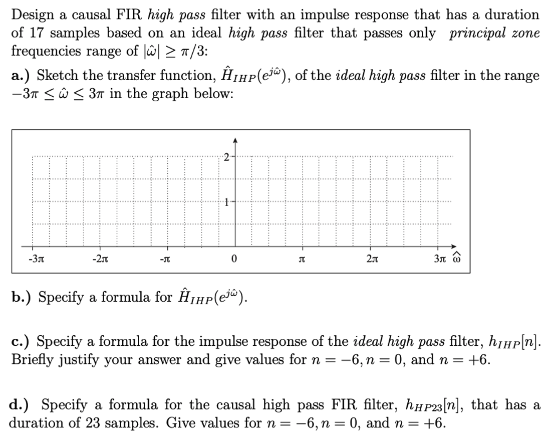 Solved Design a causal FIR high pass filter with an impulse | Chegg.com