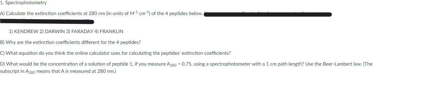 Solved A) Calculate the extinction coefficients at 280 nm | Chegg.com