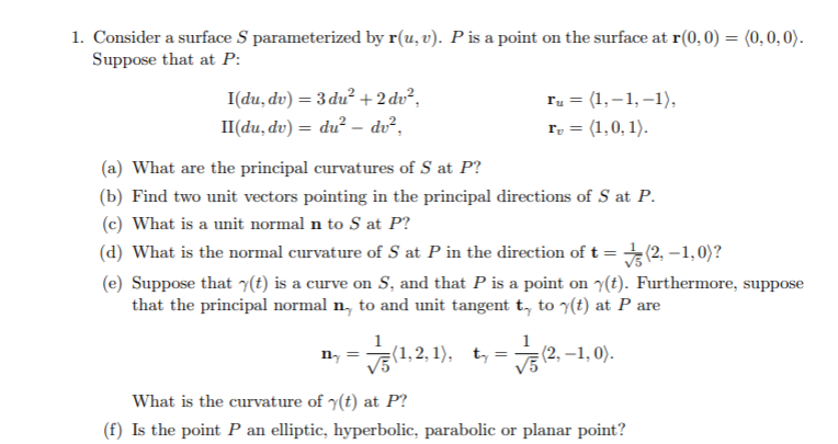 Solved 1. Consider a surface S parameterized by r(u,v). P is | Chegg.com