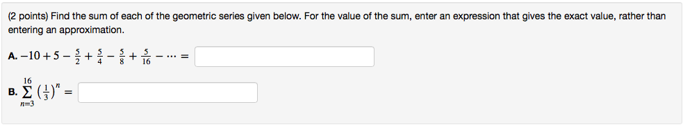 Solved (2 points) Find the sum of each of the geometric | Chegg.com
