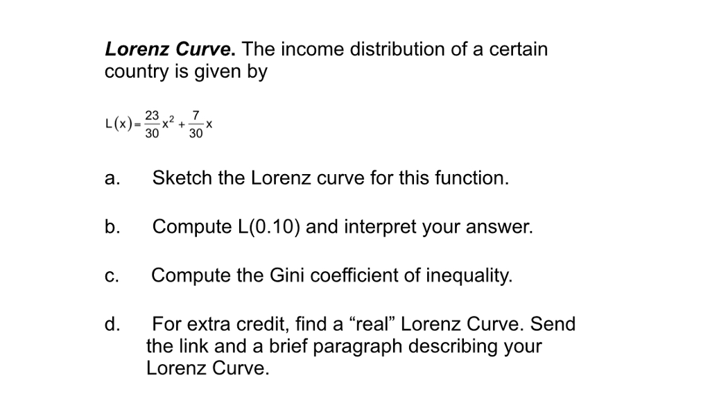 Solved Lorenz Curve. The income distribution of a certain | Chegg.com