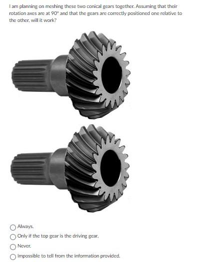 Solved I am planning on meshing these two conical gears | Chegg.com