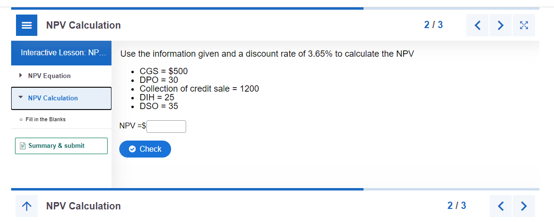 Solved NPV Calculation Interactive Lesson: NP.. NPV | Chegg.com