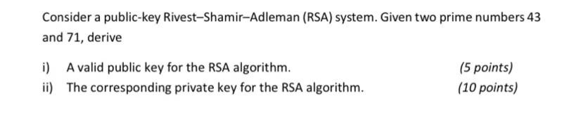 Solved Consider A Public Key Rivest Shamir Adleman Rsa 
