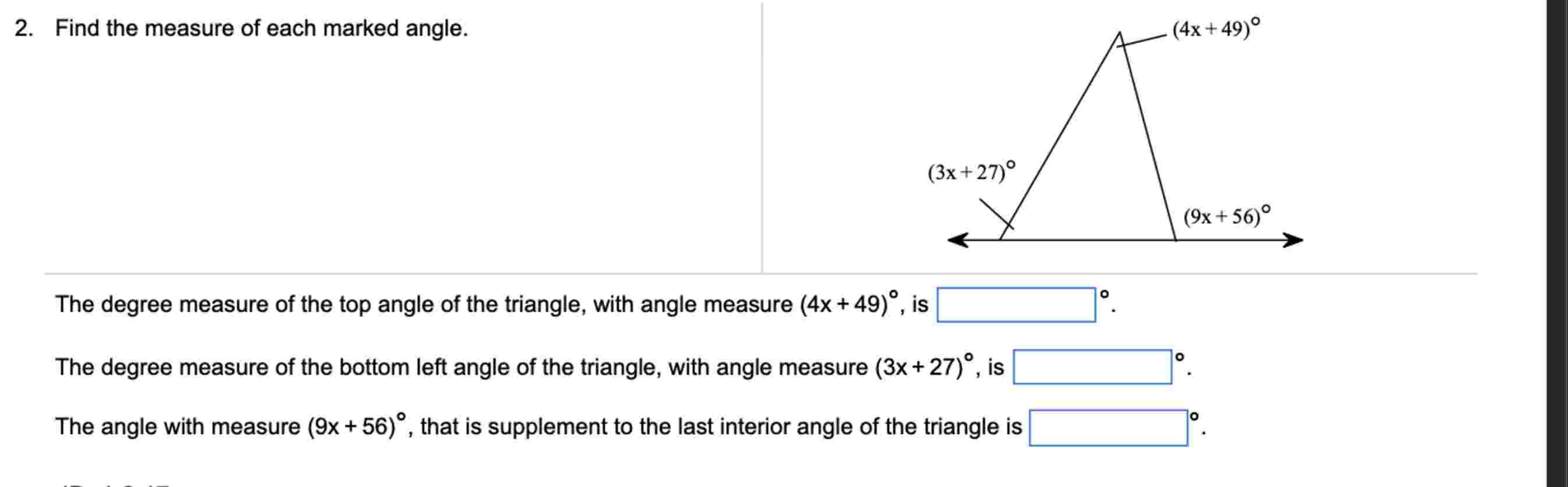 Solved Find the measure of ﻿each marked angle.The degree | Chegg.com