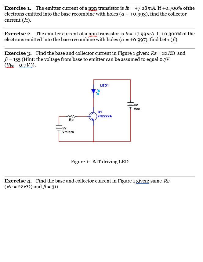 Solved Exercise 1. The emitter current of a npn transistor | Chegg.com