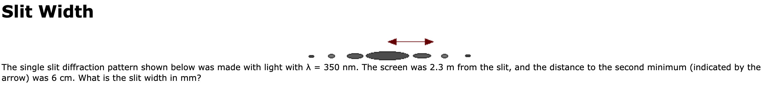 Solved Slit Width The single slit diffraction pattern shown | Chegg.com