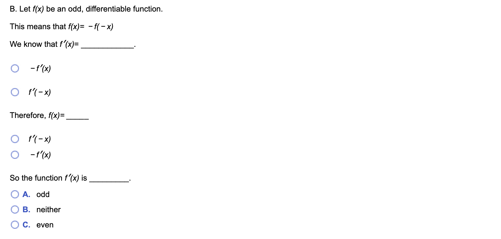 Solved A. Let f(x) be an even, differentiable function. This | Chegg.com