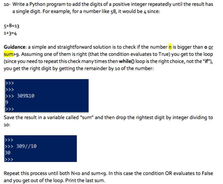 Solved 10- Write a Python program to add the digits of a | Chegg.com