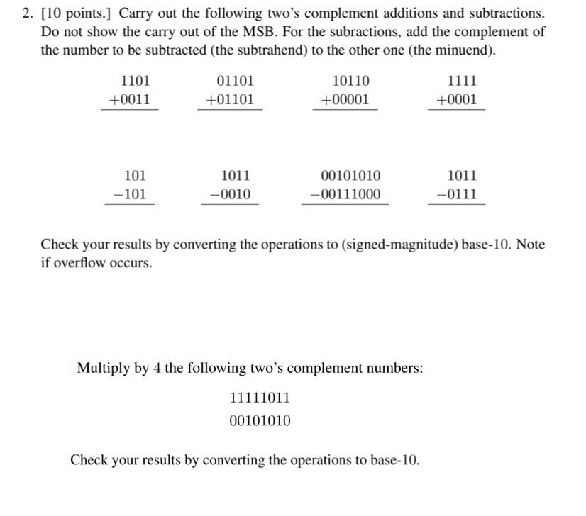 Solved 2. [10 points.] Carry out the following two's | Chegg.com