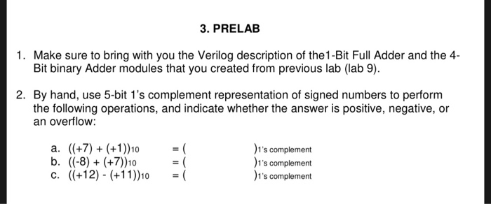 3. PRELAB 1. Make sure to bring with you the Verilog | Chegg.com