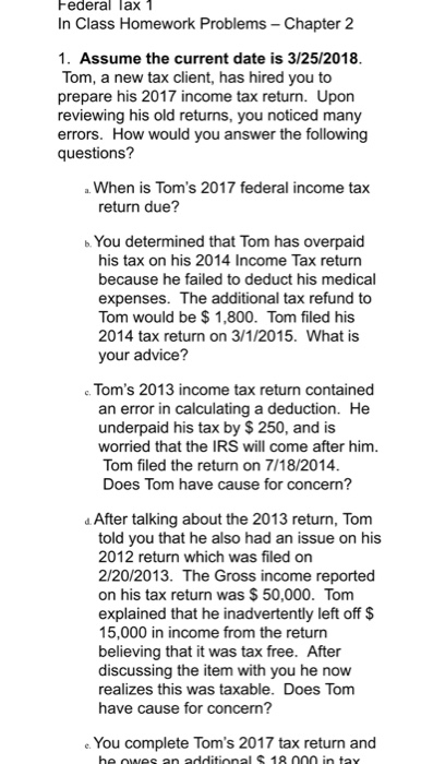 Solved Federal Tax 1 In Class Homework Problems- Chapter 2 | Chegg.com