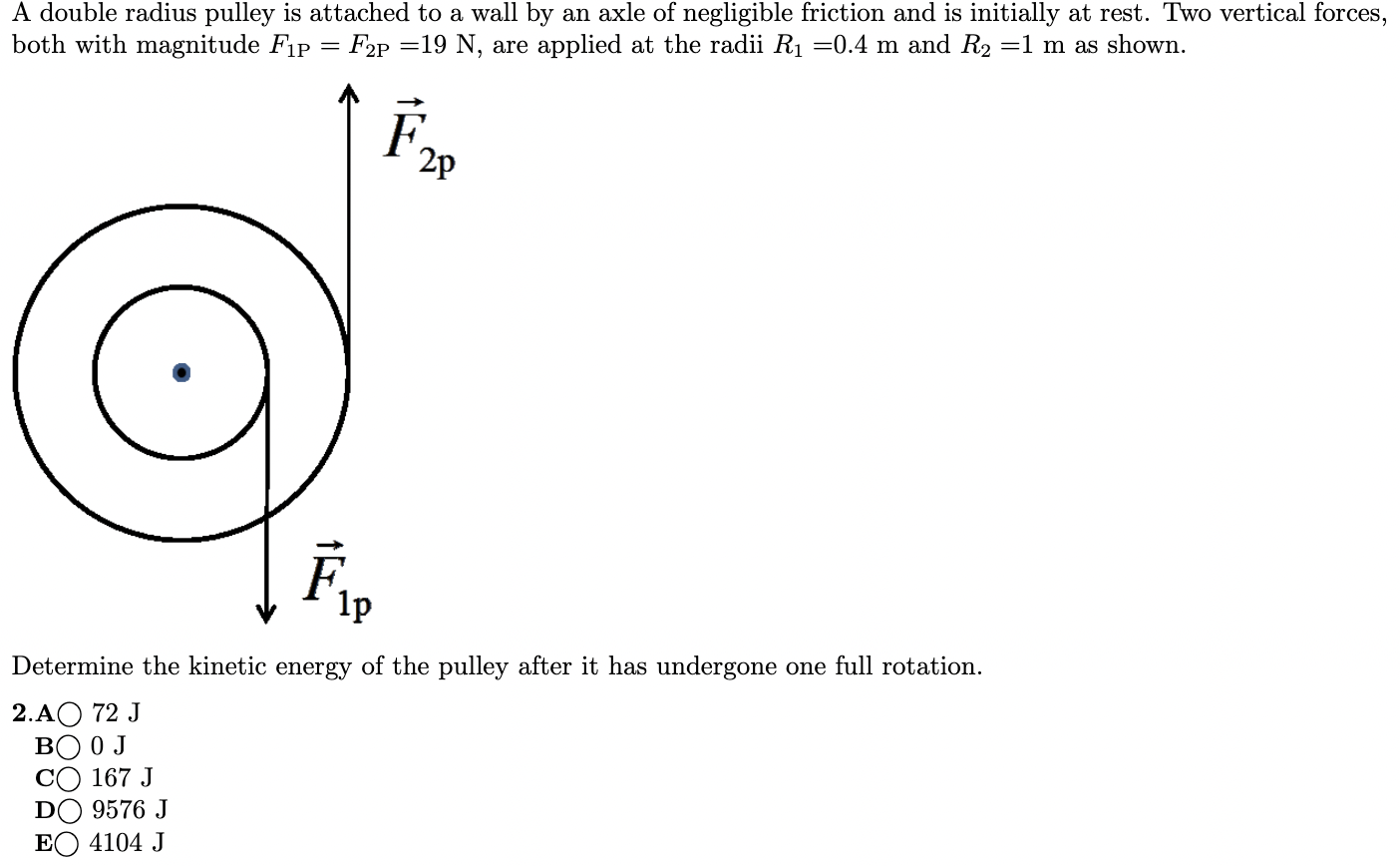 Solved A double radius pulley is attached to a wall by an | Chegg.com