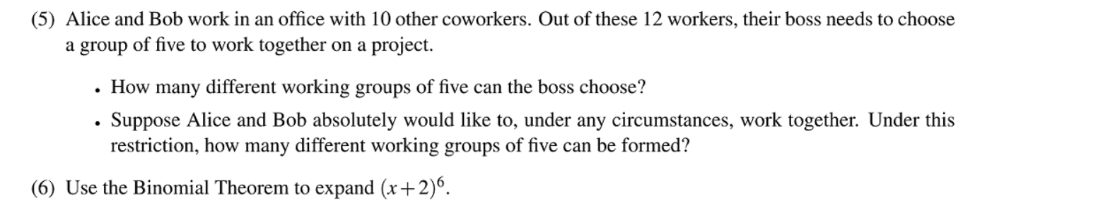 Solved (5) Alice and Bob work in an office with 10 other | Chegg.com