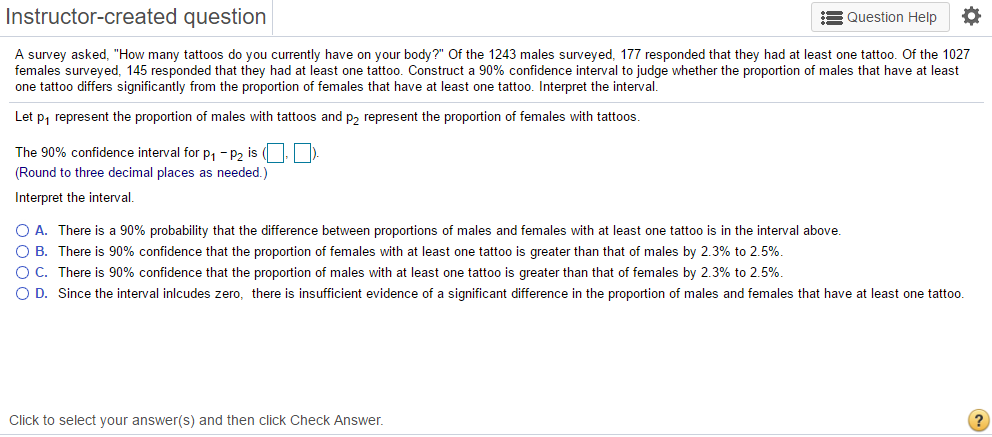 Solved Instructor-created question Question Help * A survey | Chegg.com
