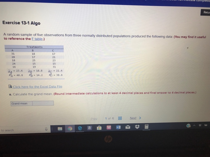 Solved Exercise 13-1 Algo A random sample of five | Chegg.com