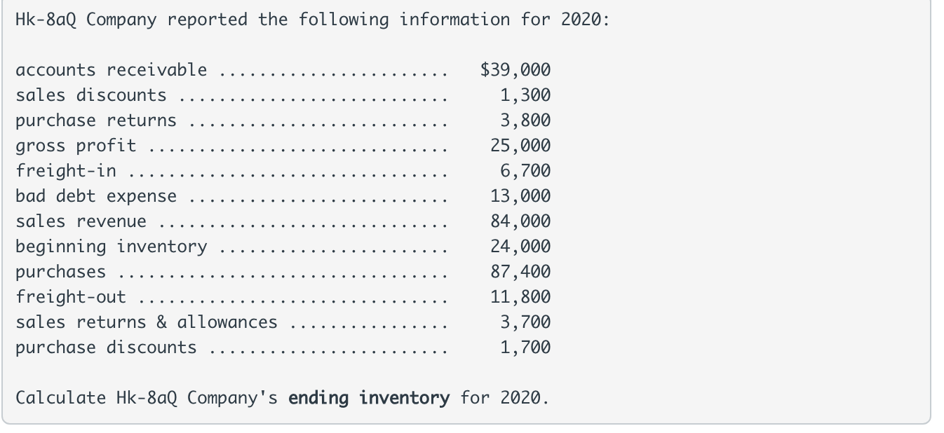 Solved Hk-8aQ Company reported the following information for | Chegg.com
