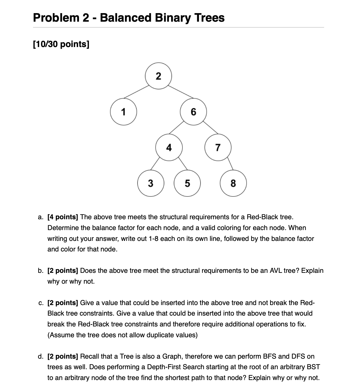 Solved a. [4 points] The above tree meets the structural | Chegg.com