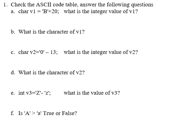 Solved 1. Check the ASCII code table, answer the following | Chegg.com