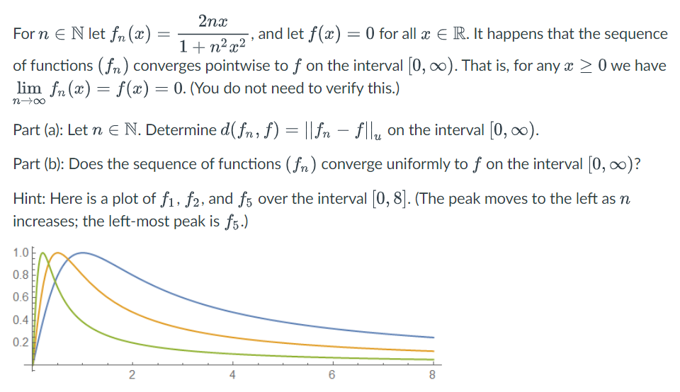 Solved For n∈N let fn(x)=1+n2x22nx, and let f(x)=0 for all | Chegg.com
