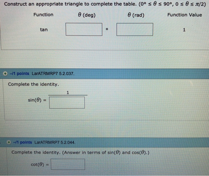 Solved Construct an appropriate triangle to complete the | Chegg.com