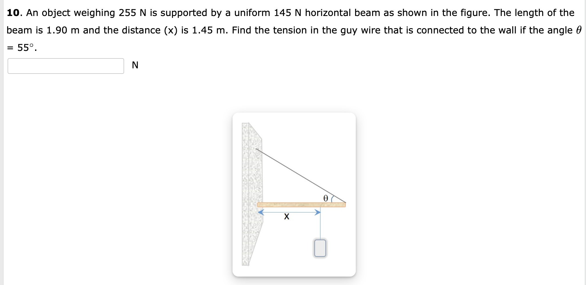 Solved An object weighing 255N ﻿is supported by a uniform | Chegg.com