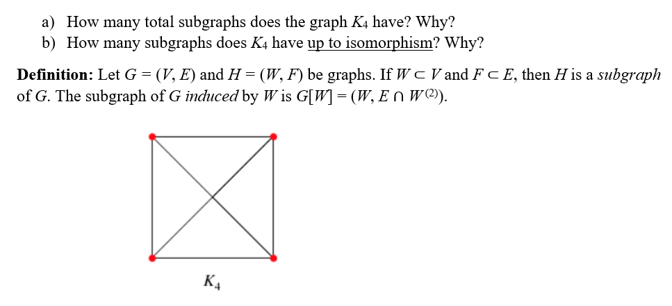 Solved a) How many total subgraphs does the graph K4 have? | Chegg.com