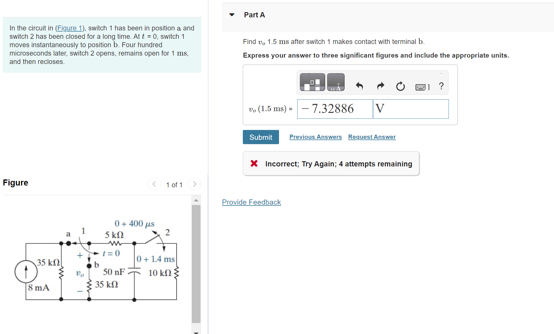 Solved In the circuit in (Figure 1), switch 1 has been in | Chegg.com