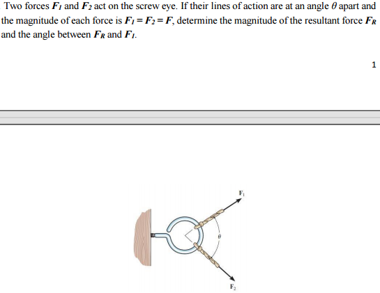 Solved Two forces F1 ﻿and F2 ﻿act on the screw eye. If their | Chegg.com