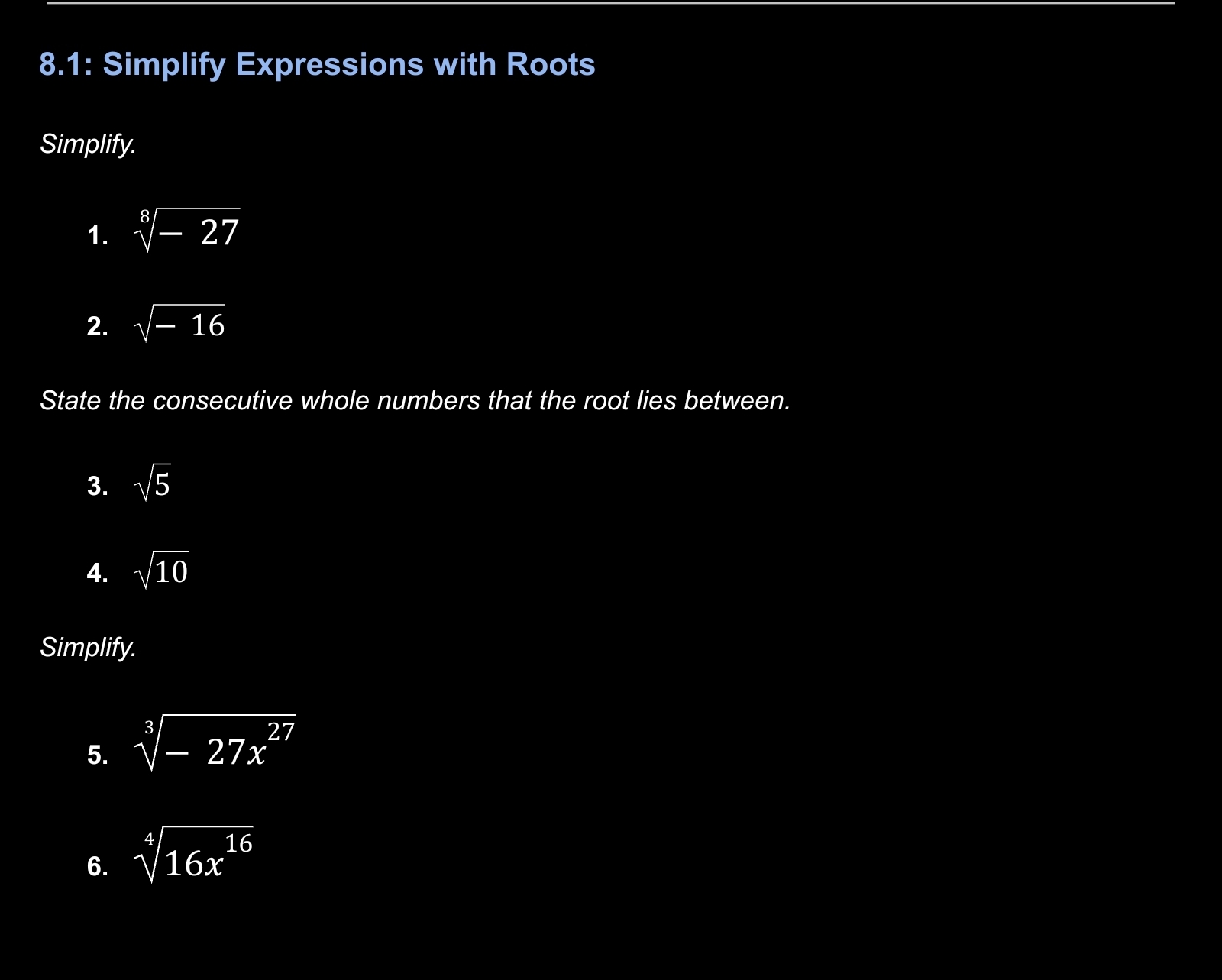 Solved 8.2: Simplify Radical Expressions Simplify. 7. 125x16 | Chegg.com