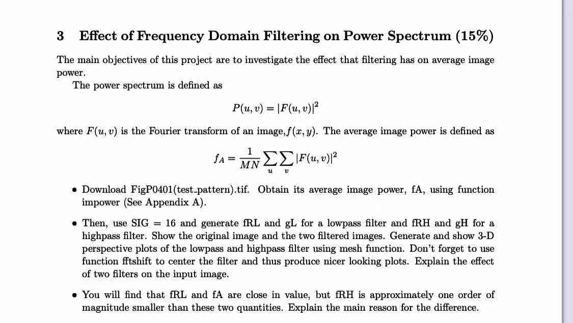 3 Effect of Frequency Domain Filtering on Power | Chegg.com