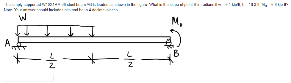 Solved The simply supported W10X19 A-36 steel beam AB is | Chegg.com