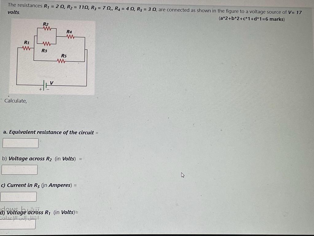 Solved The resistances R1=2Ω,R2=11Ω,R3=7Ω′′R4=4Ω,R5=3Ω, are | Chegg.com