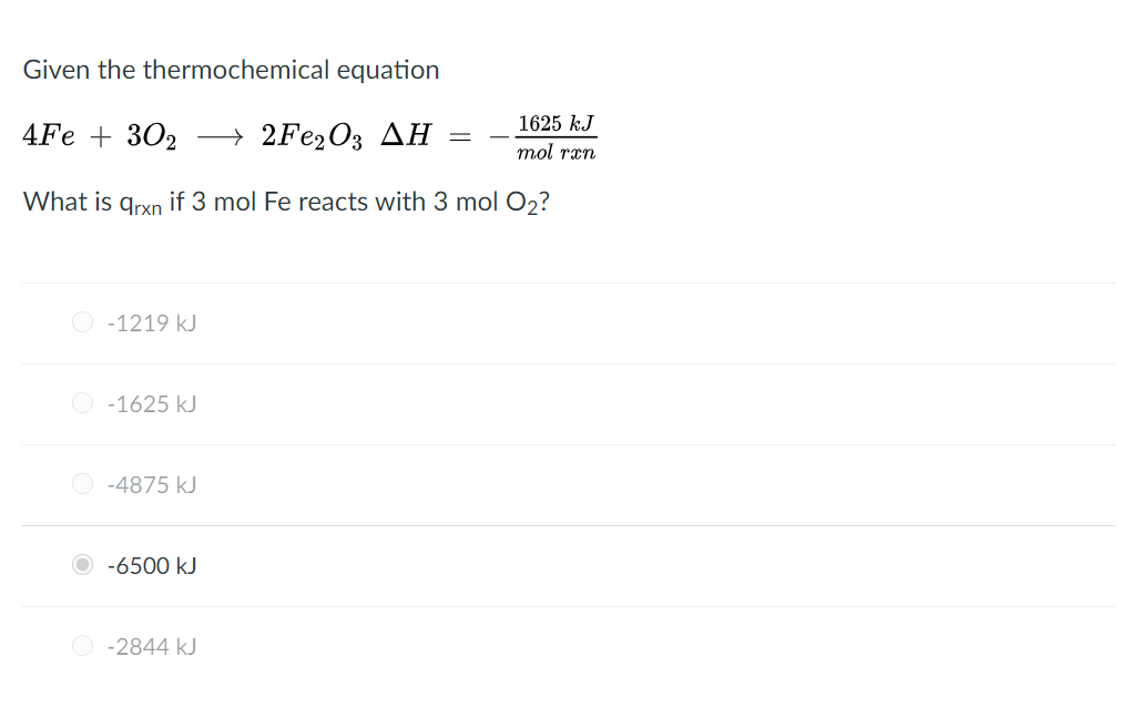 Solved Given the thermochemical equation 4Fe + 302 + 2Fe2O3 | Chegg.com