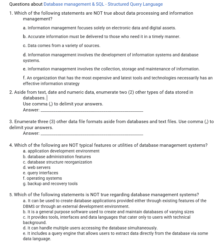 Solved Questions about Database management & SQL - | Chegg.com
