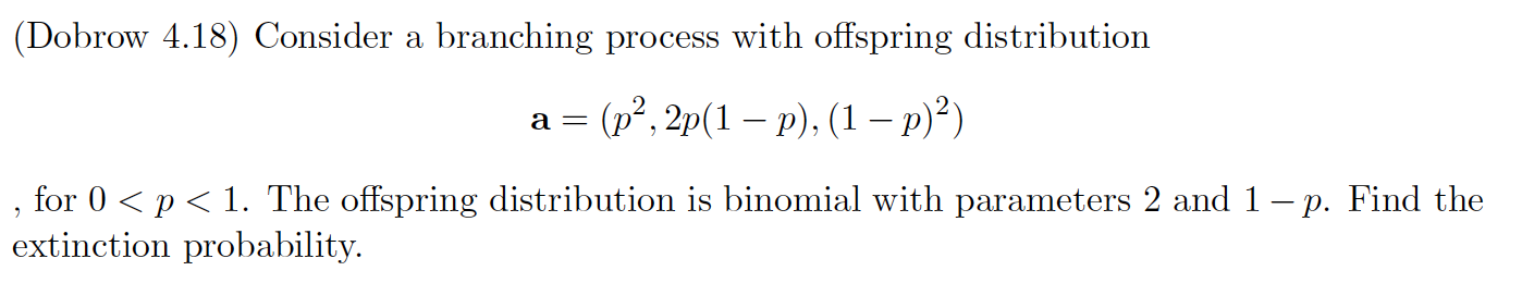 Solved (Dobrow 4.18) Consider a branching process with | Chegg.com