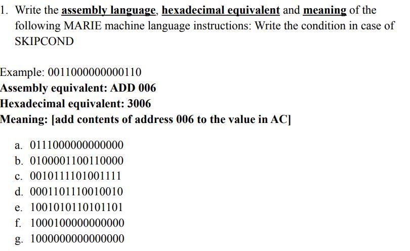 Solved 1. Write the assembly language, hexadecimal | Chegg.com