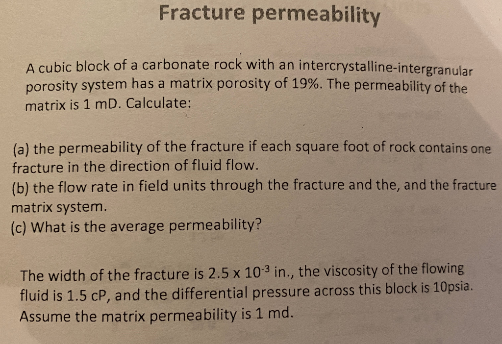 Solved Fracture permeability A cubic block of a carbonate | Chegg.com