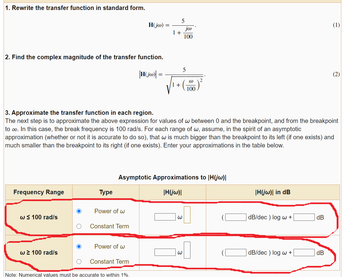Solved 1. Rewrite the transfer function in standard form. | Chegg.com