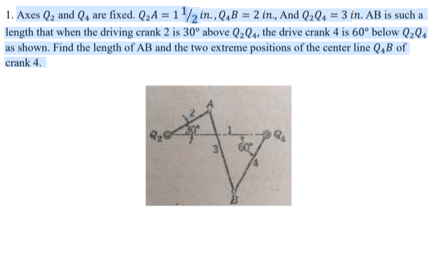 Solved 1. Axes Q2 and Q4 are fixed. Q2A = 1 1/2 in., Q4B = 2 | Chegg.com