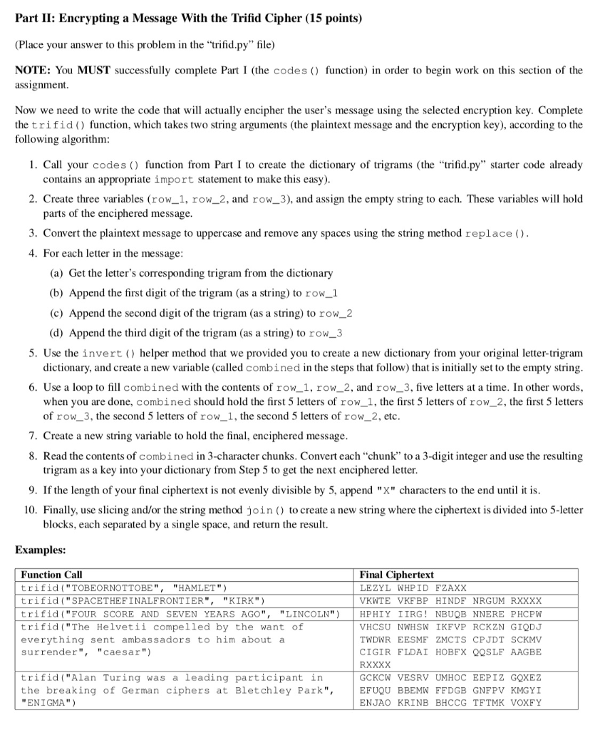 Part II: Encrypting a Message With the Trifid Cipher | Chegg.com