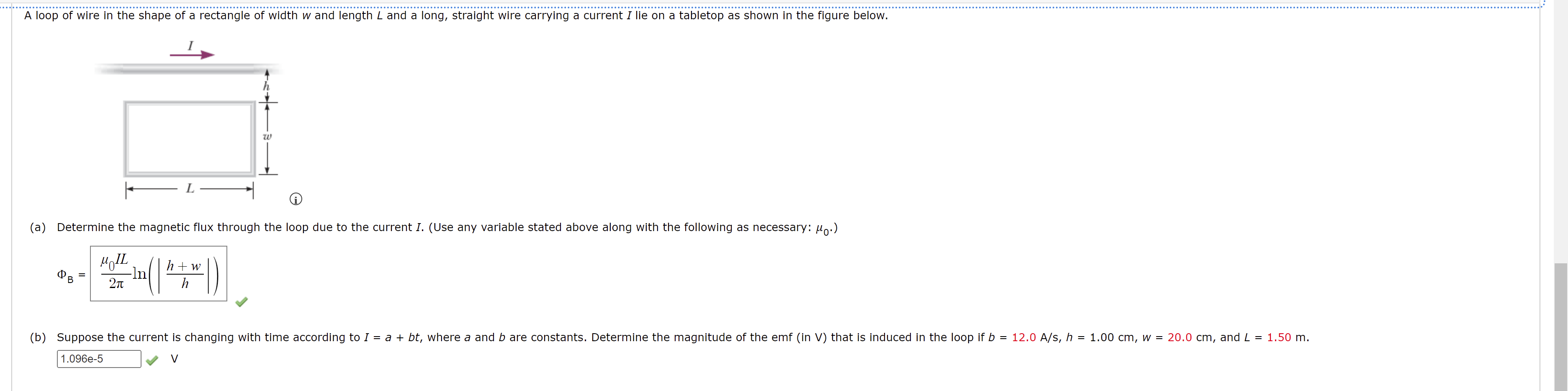 Solved A loop of wire in the shape of a rectangle of width w | Chegg.com