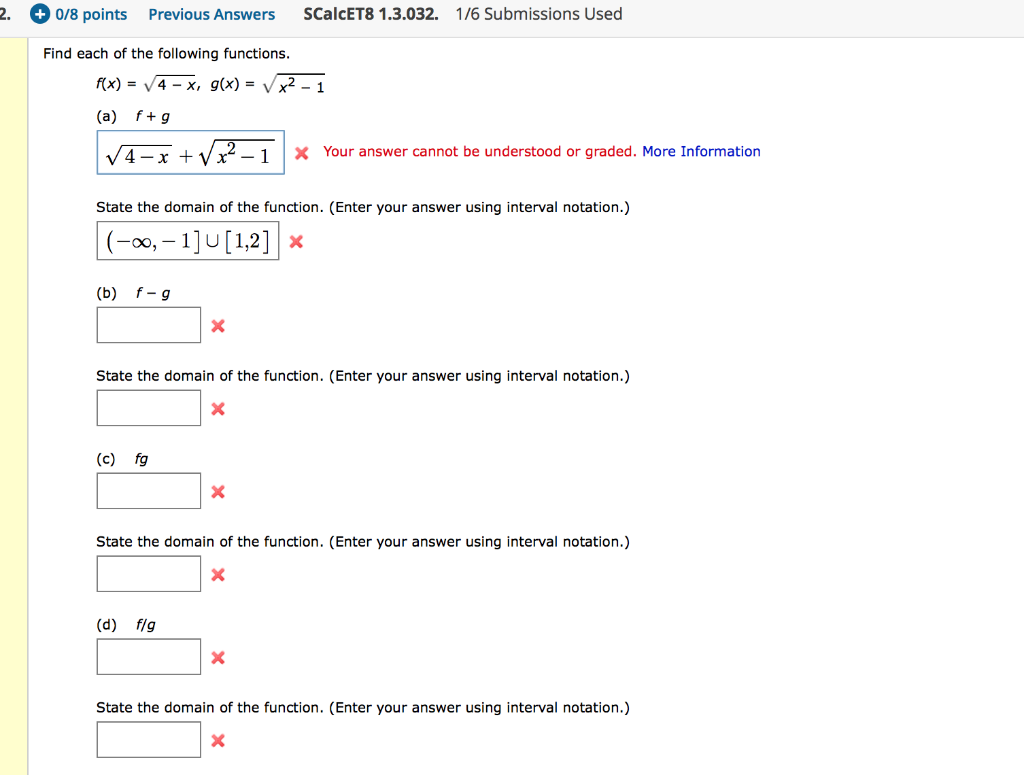 Solved 2. + 0/8 points Previous Answers CalcET8 1.3.032. 176 | Chegg.com