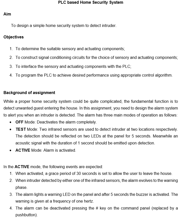 Solved PLC based Home Security System Aim To design a simple | Chegg.com