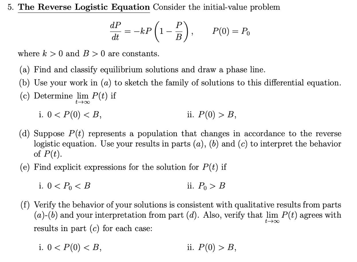 5. The Reverse Logistic Equation Consider the | Chegg.com