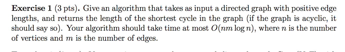 Exercise 1 (3 pts). Give an algorithm that takes as | Chegg.com