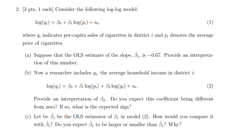 Solved 2. [3 pts, 1 each] Consider the following log-log | Chegg.com