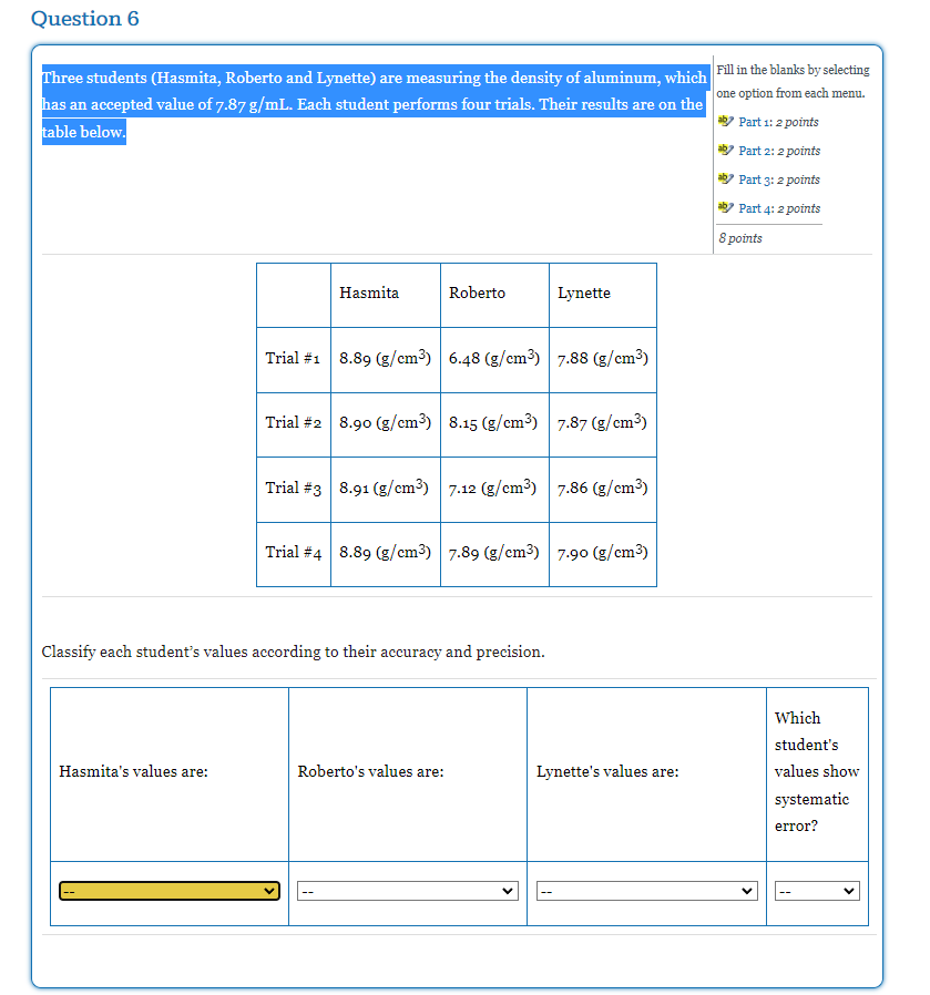 Solved Classify each student's values according to their | Chegg.com