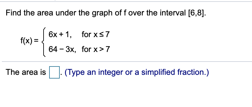 Solved Find the area under the graph of f over the | Chegg.com