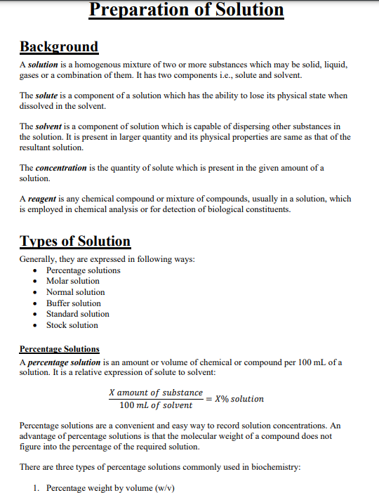 Solved Preparation of Solution Background A solution is a | Chegg.com